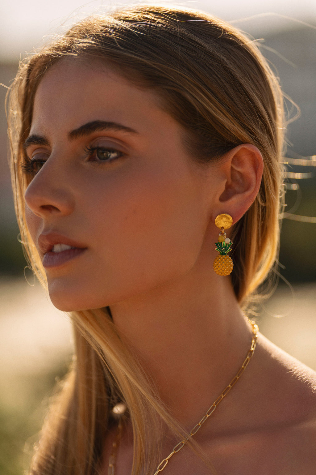 Pineapple Crush Earrings – 24K Gold & Enamel Charm | Sofia Godinho